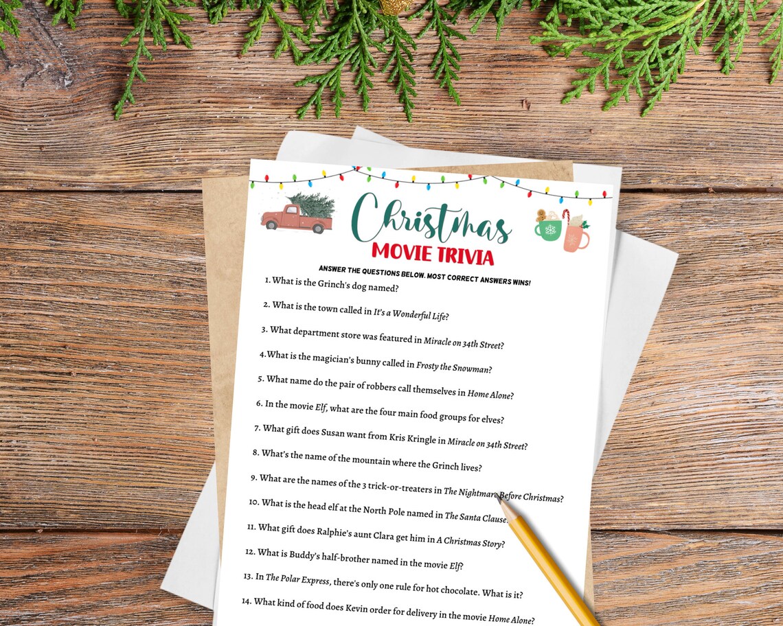 Christmas Movie Trivia Game Printable Fun Holiday Party Game - Etsy