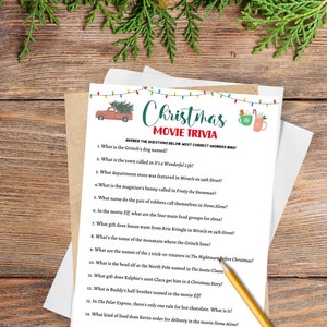 Christmas Movie Trivia Game Printable Fun Holiday Party Game - Etsy