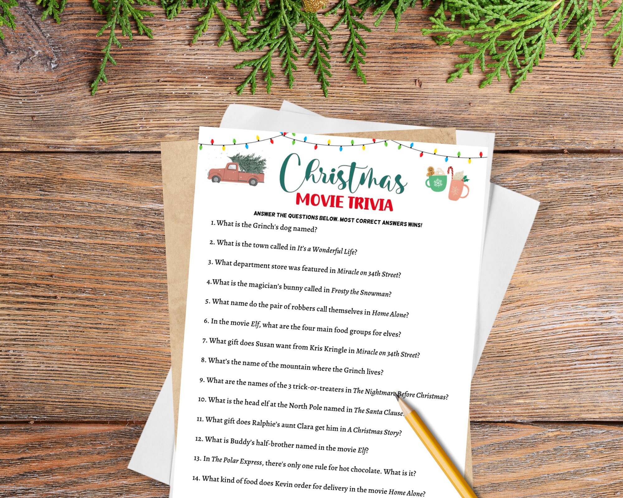 Christmas Movie Trivia Game Printable Fun Holiday Party Game - Etsy