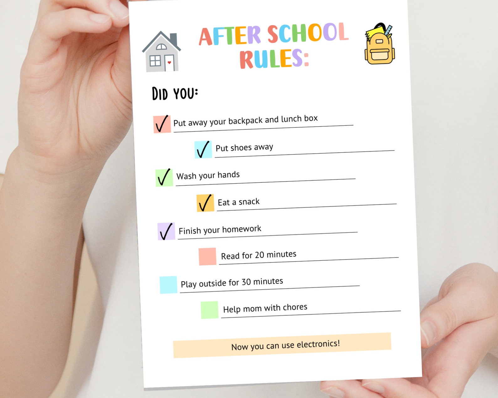 Editable After School Rules Printable After School Checklist - Etsy