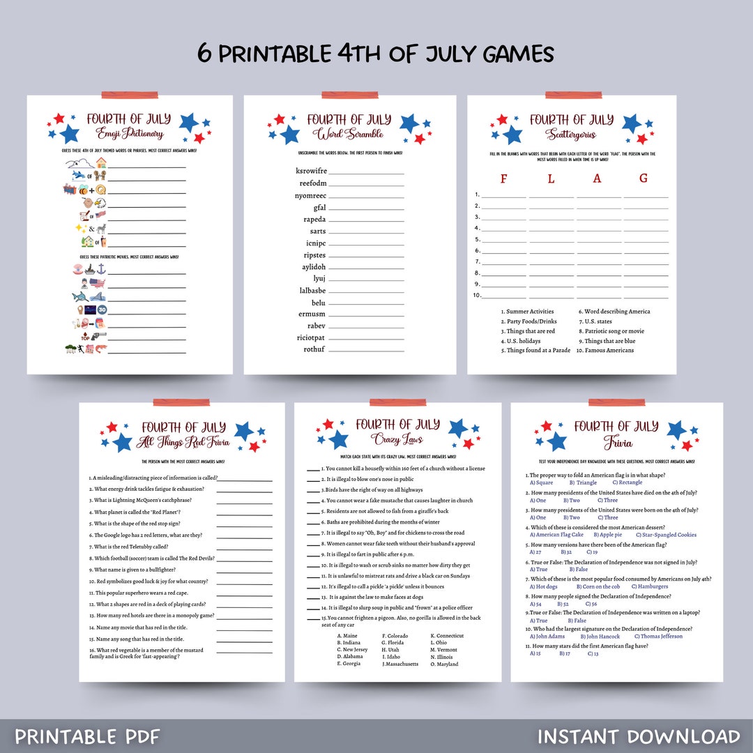4th of July Party Games Printable, Independence Day Patriotic American ...