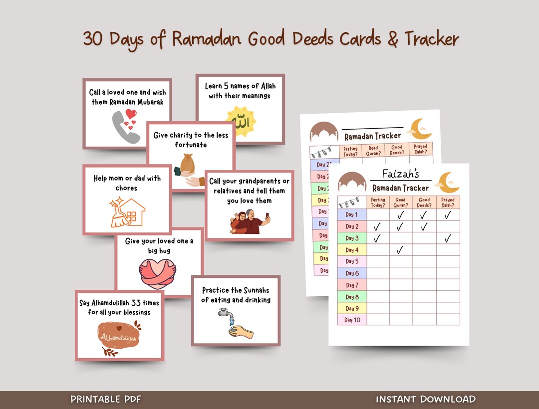 30 Ramadan Good Deeds Cards Printable, Ramadan Advent Cards, Kids ...