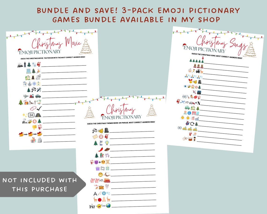 Christmas Songs Emoji Pictionary Printable Christmas Guessing - Etsy