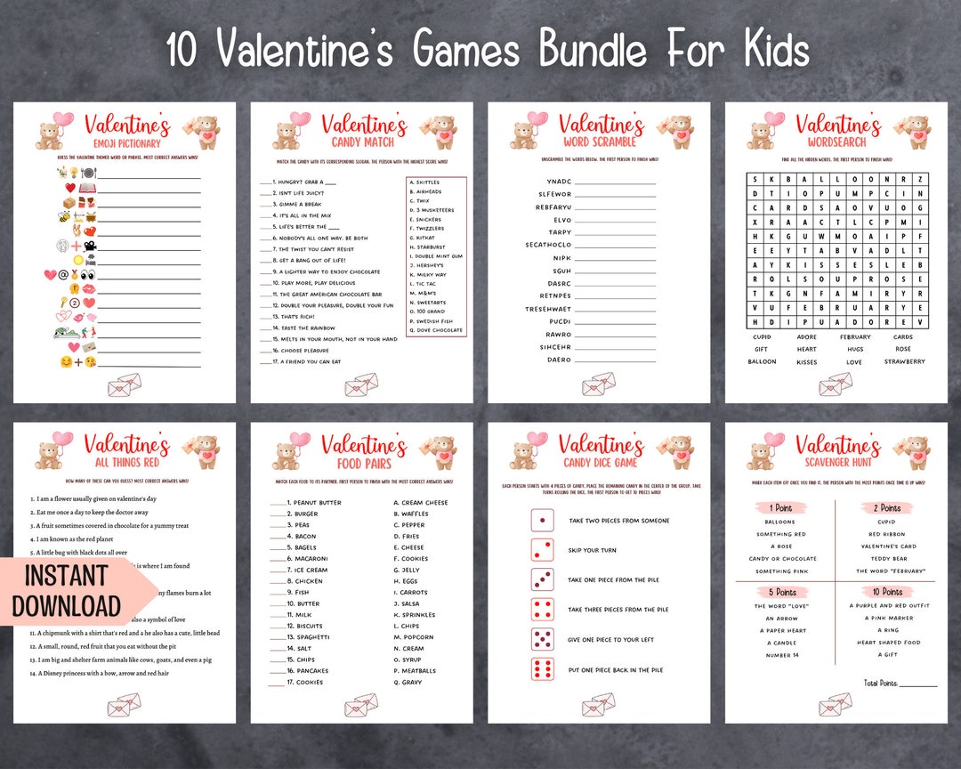Valentine's Day Game Bundle for Kids Printable Valentines - Etsy