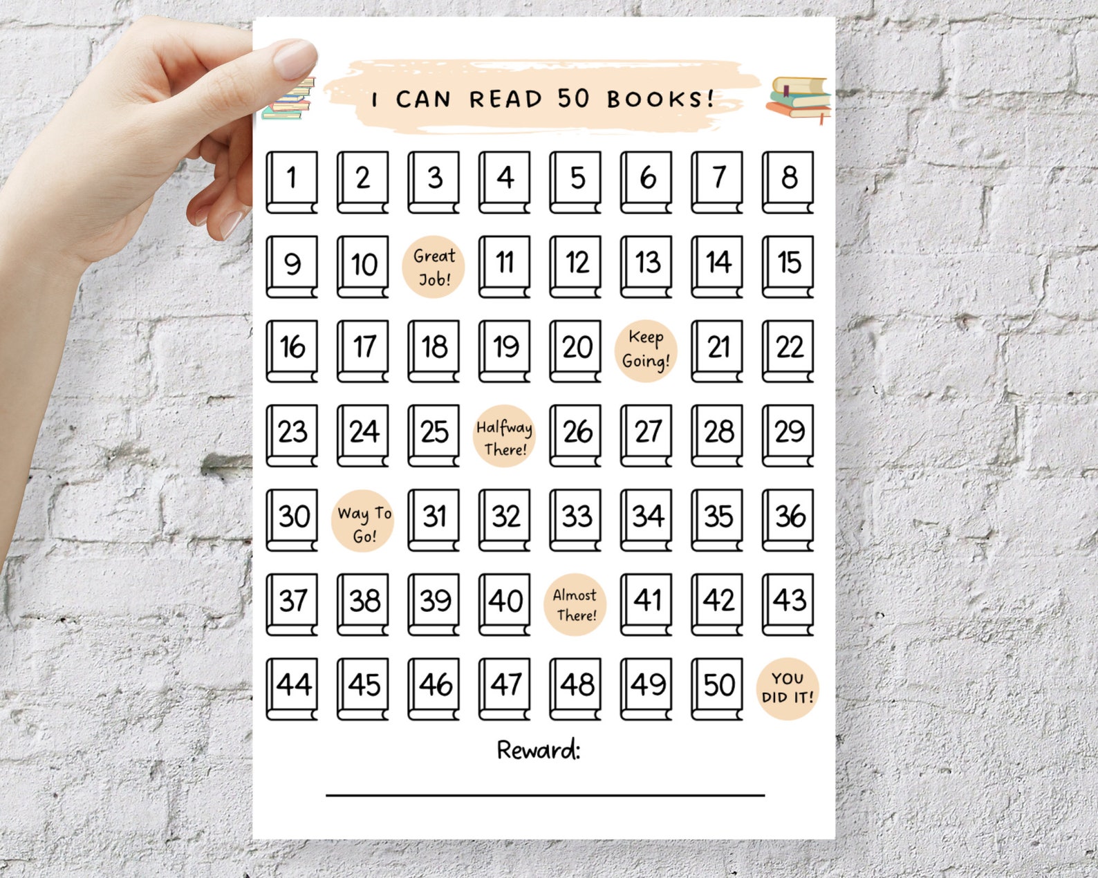 Printable Reading Chart Kids Reading Log Tracker 50 100 - Etsy