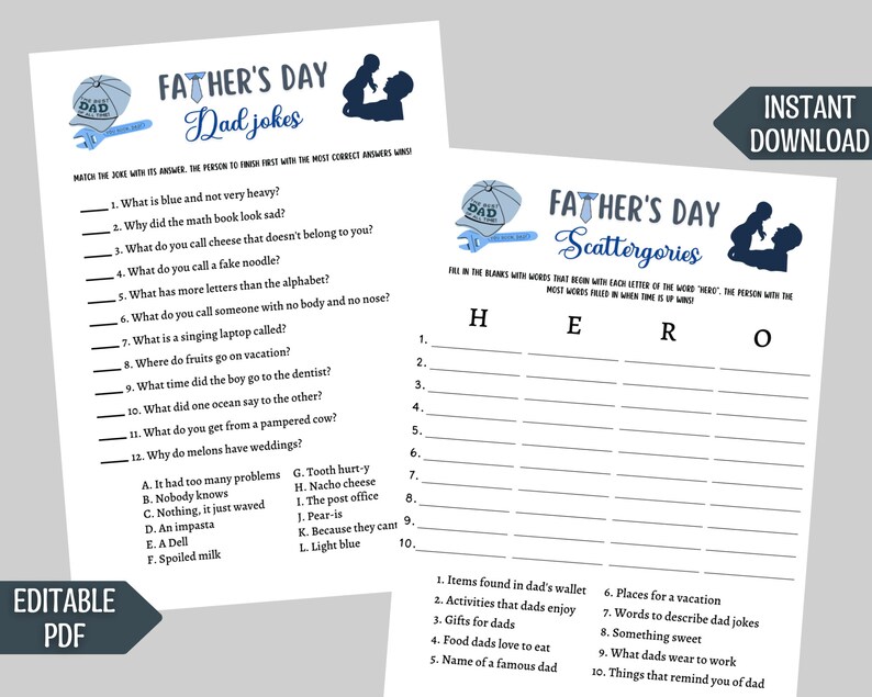 Father's Day Games Printable Dad Jokes Fathers Day - Etsy