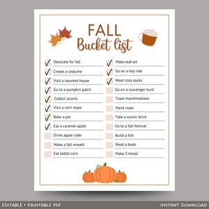 Fall Bucket List Printable, Editable Autumn Bucket List, Fun Autumn ...