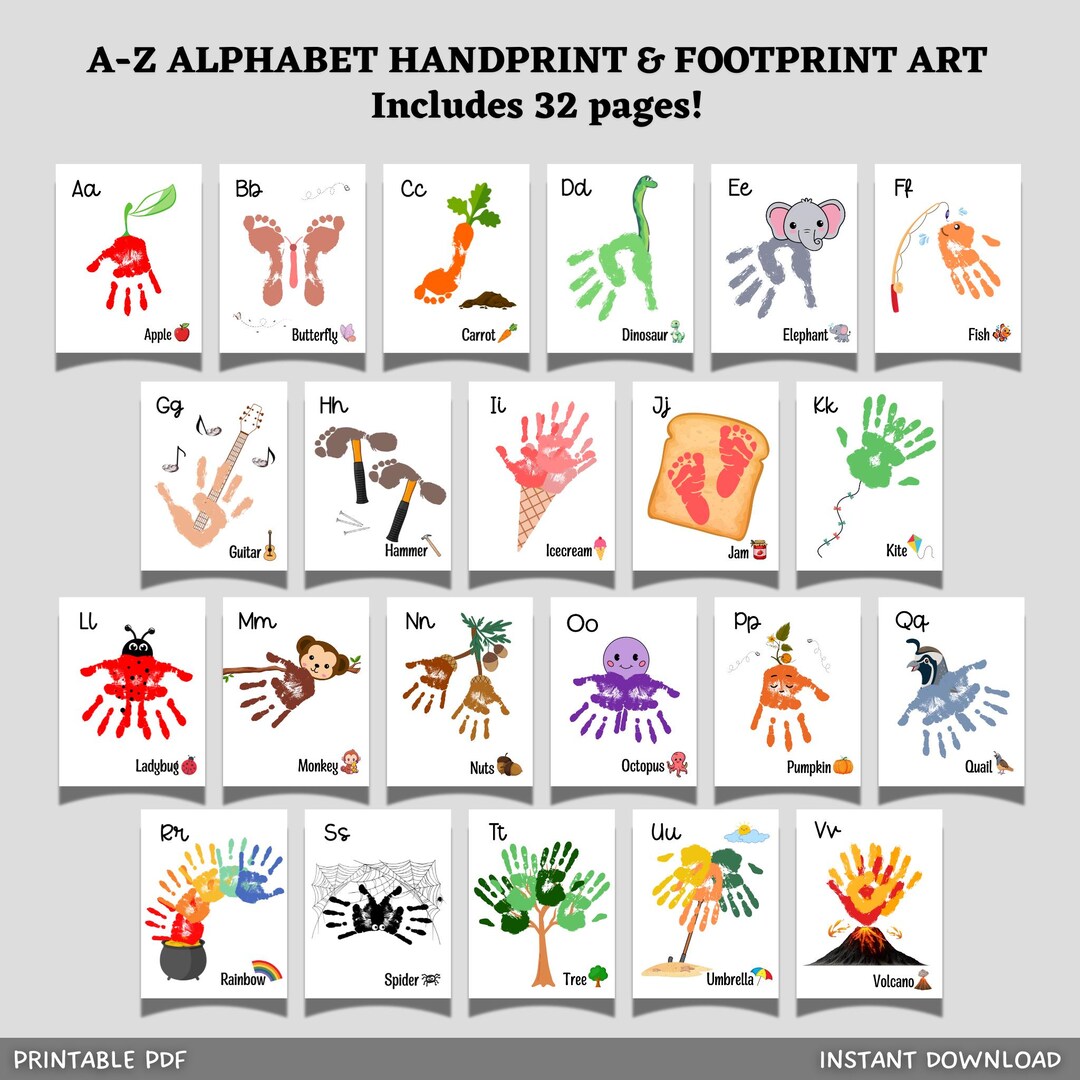 A-Z Alphabet Handprint Crafts Printable ABC Memory Phonic Art Book for ...