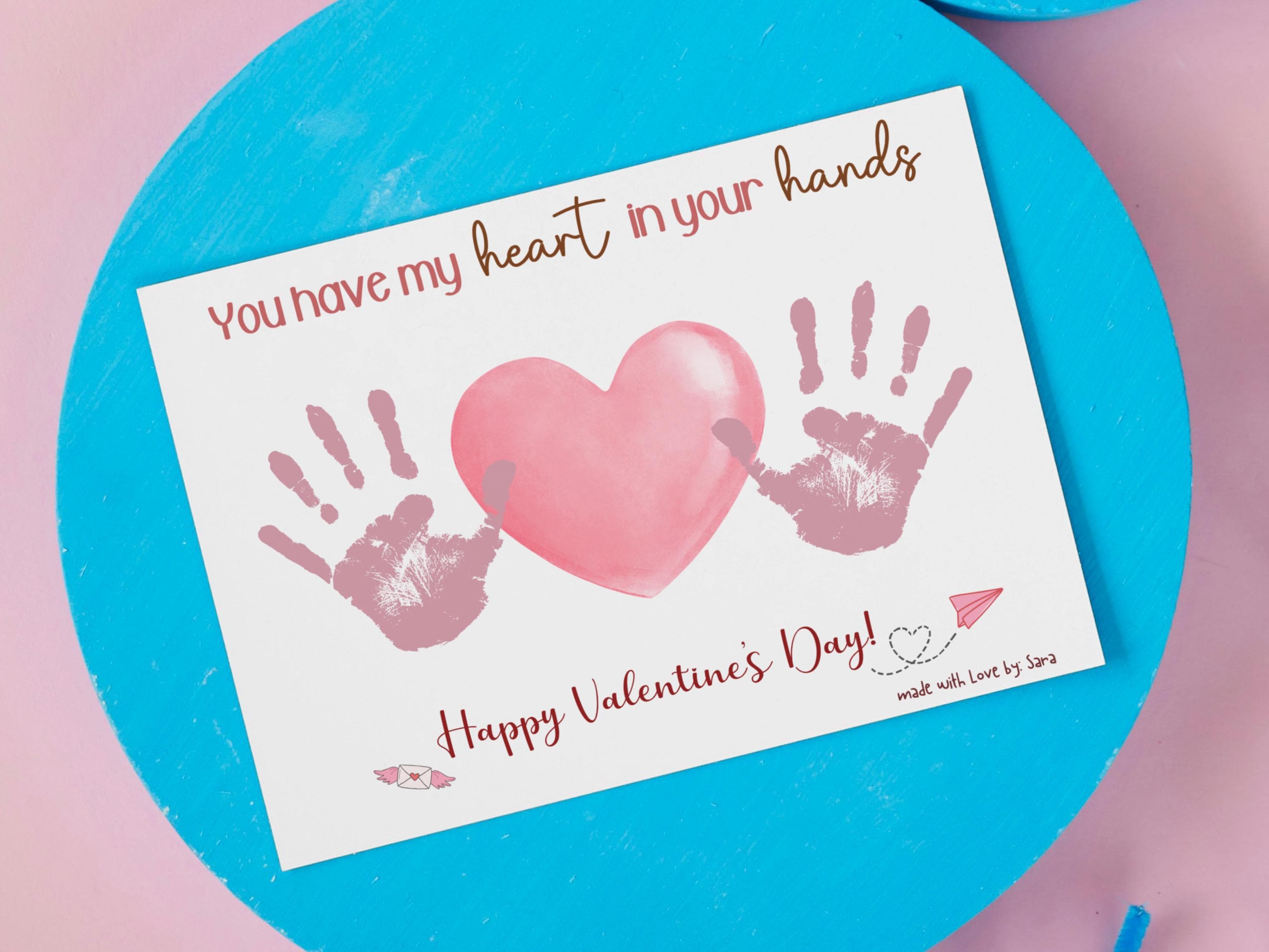Valentines Handprint Holiday Crafts Printable, DIY Heart Art for Kids ...