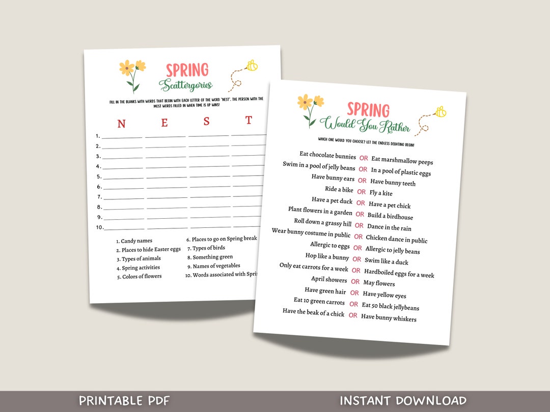 Spring Would You Rather Game Printable, Spring Activity Adults & Kids ...