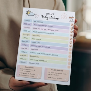 Daily Routine Chore Chart for Kids, Daily Schedule Template Editable ...