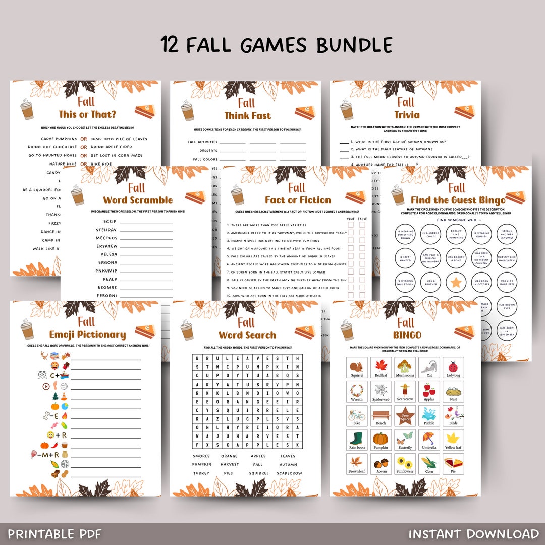 Fall Games Bundle Printable, Fun Autumn Games, Fall Time Family ...