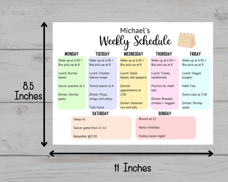 Kids Weekly Planner Printable Editable Weekly Schedule Kids - Etsy