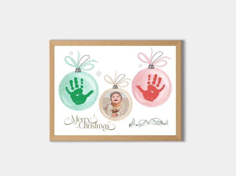 Christmas Ornament Handprint Craft Printable for Kids, DIY Winter Photo ...