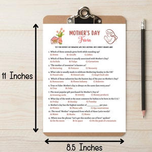 Mother's Day Trivia Game Printable Mothers Day Party - Etsy