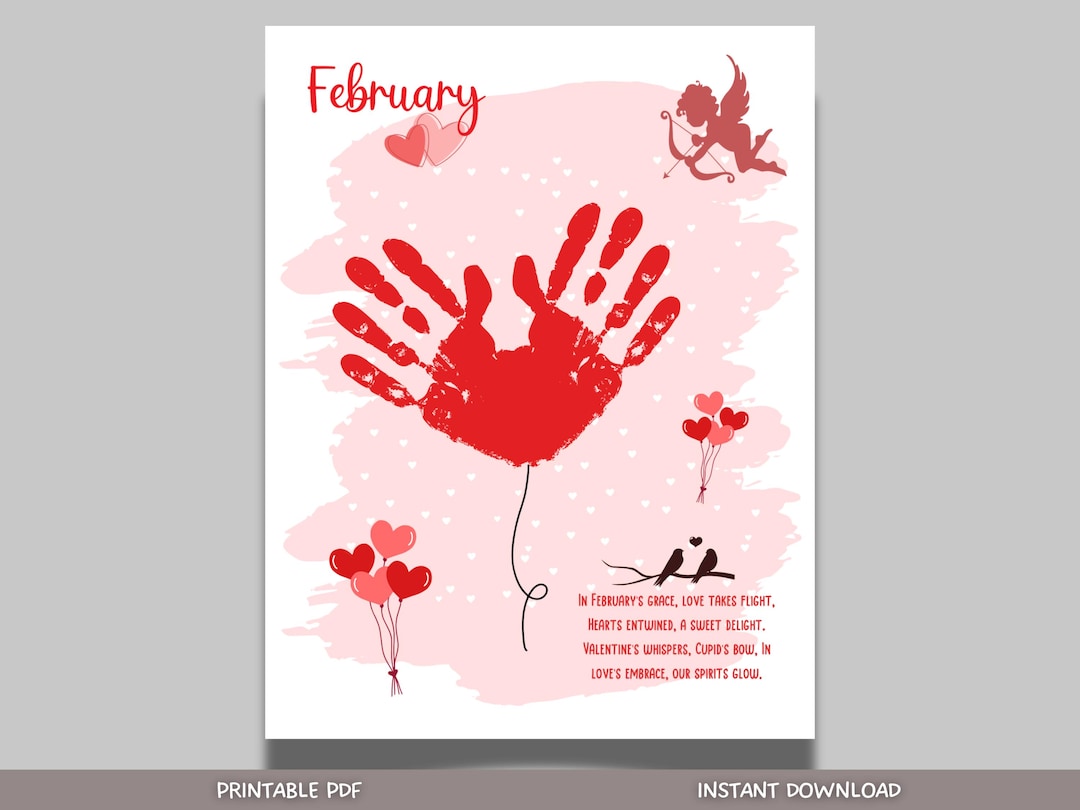 February Handprint Footprint Crafts Printable, DIY Art Kids Preschool ...