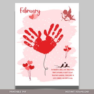 February Handprint Footprint Crafts Printable, DIY Art Kids Preschool ...