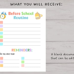 Printable Before School Checklist Morning Reminders for Kids - Etsy