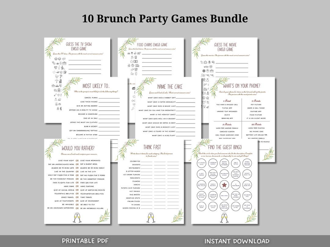 Brunch Party Games Printable, Adult Icebreaker Party Games Bundle ...
