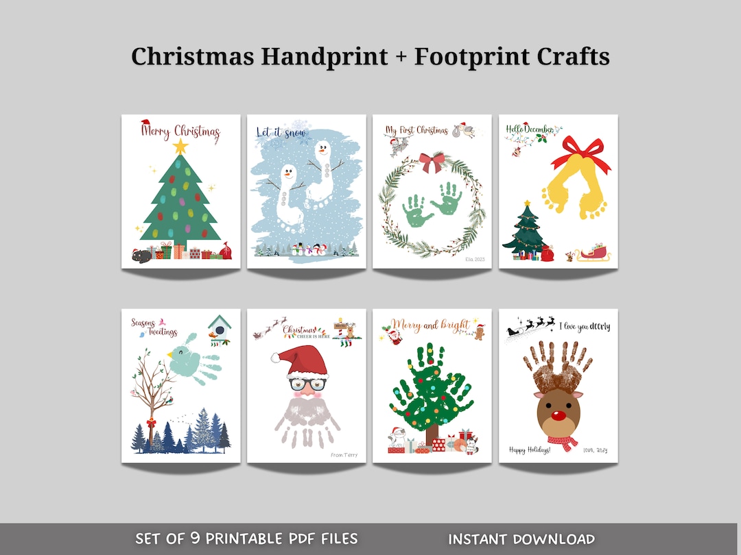Christmas Handprint Footprint Art & Crafts Printable, DIY Holiday ...