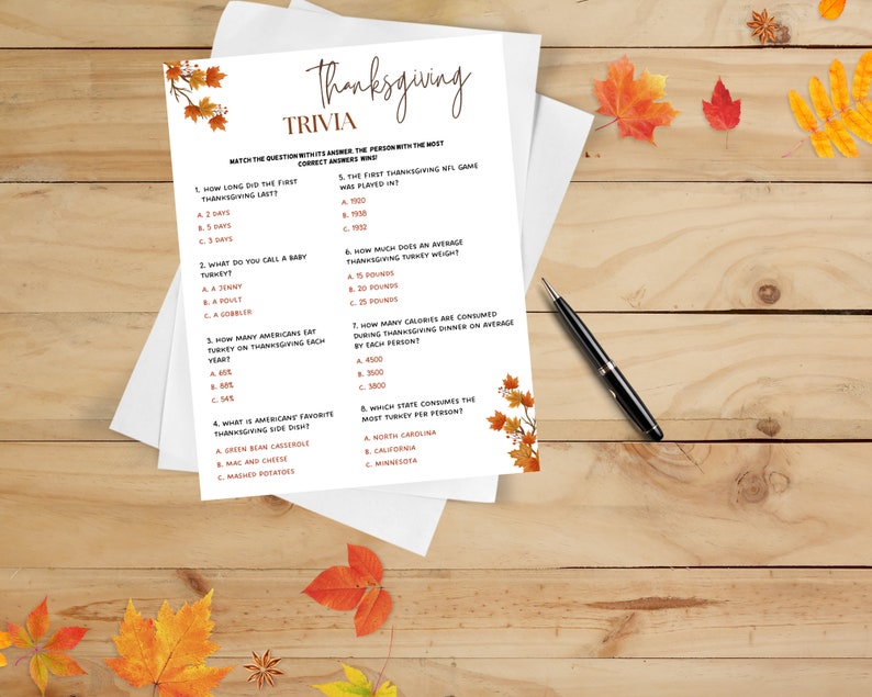 Thanksgiving Trivia Game Printable Fun Friendsgiving Game - Etsy