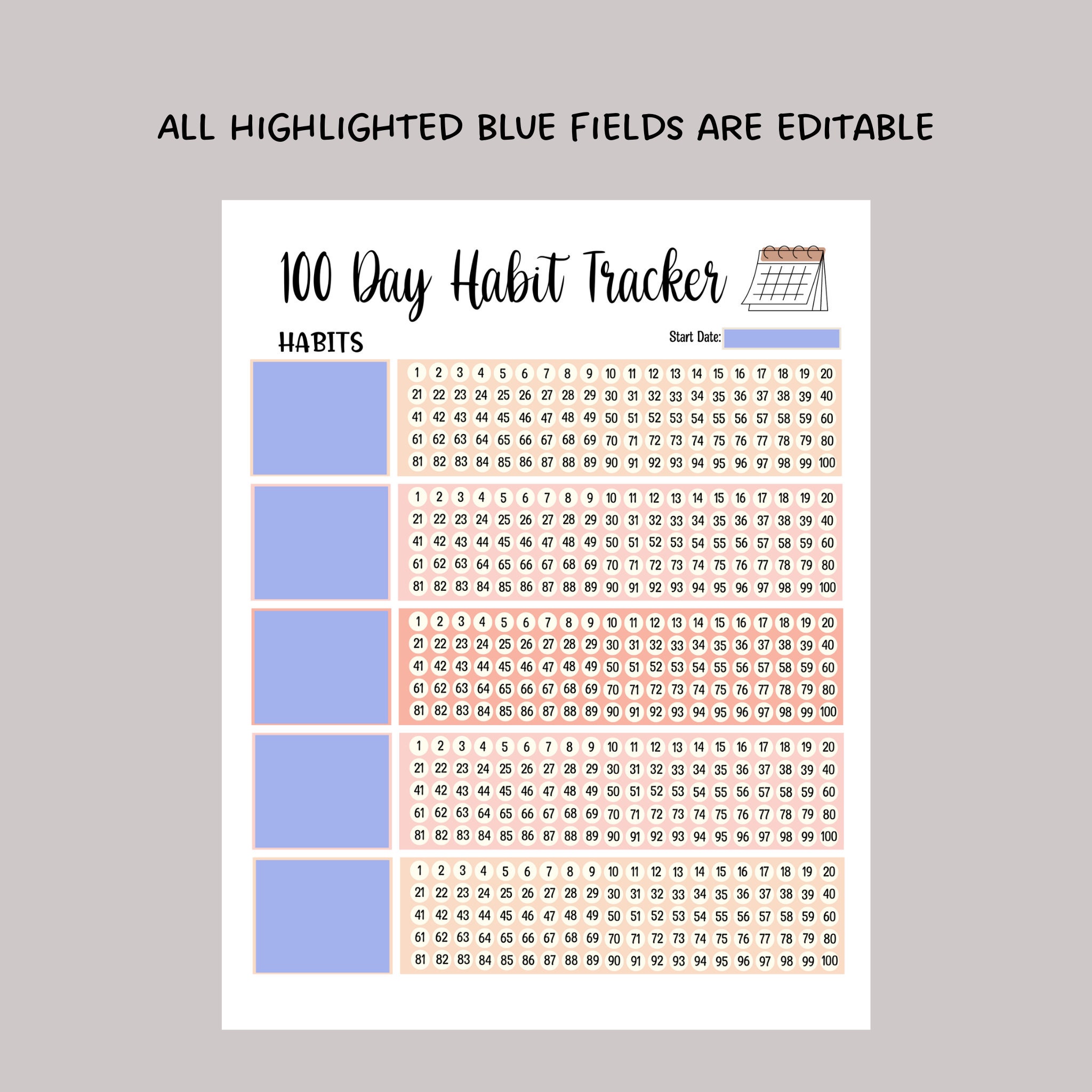 Habit Tracker Editable & Printable, Daily Habit Chart, Goal Planner ...