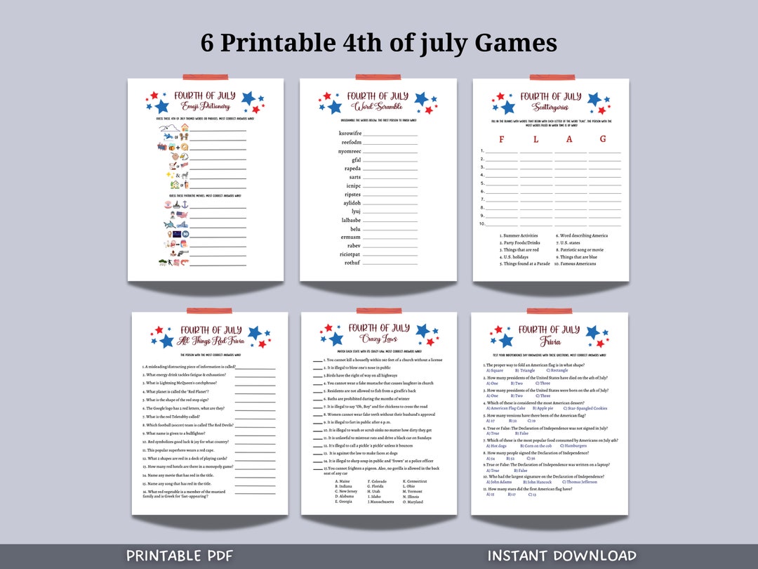 4th of July Party Games Printable, Independence Day Patriotic American ...
