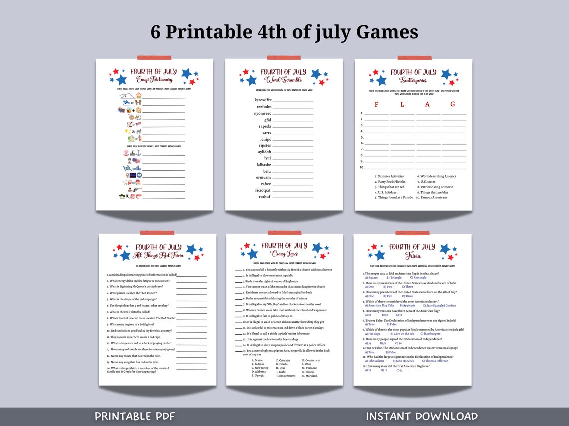 4th of July Party Games Printable, Independence Day Patriotic American ...
