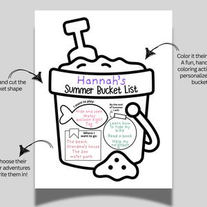 Summer Bucket List Craft for Kids Printable, End of School Year ...