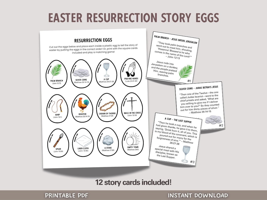 Easter Story Resurrection Eggs Printable for Kids, Holy Week Cards ...