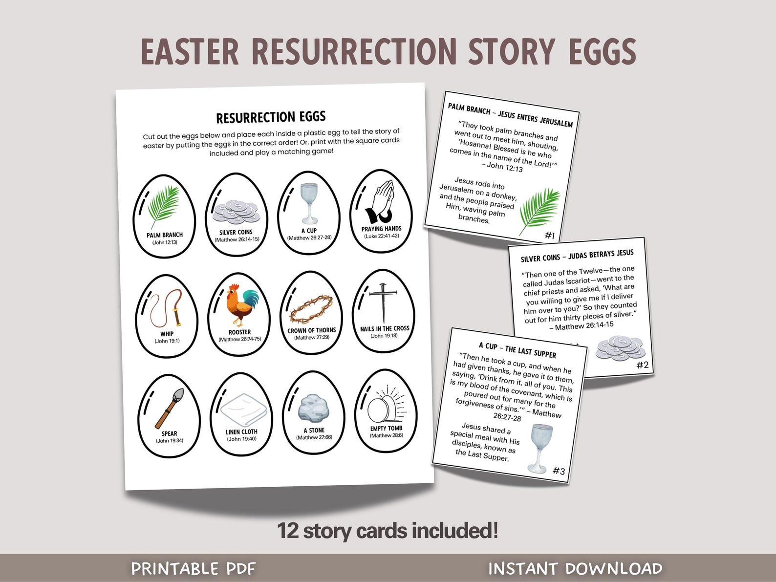 Easter Story Resurrection Eggs Printable for Kids, Holy Week Cards ...
