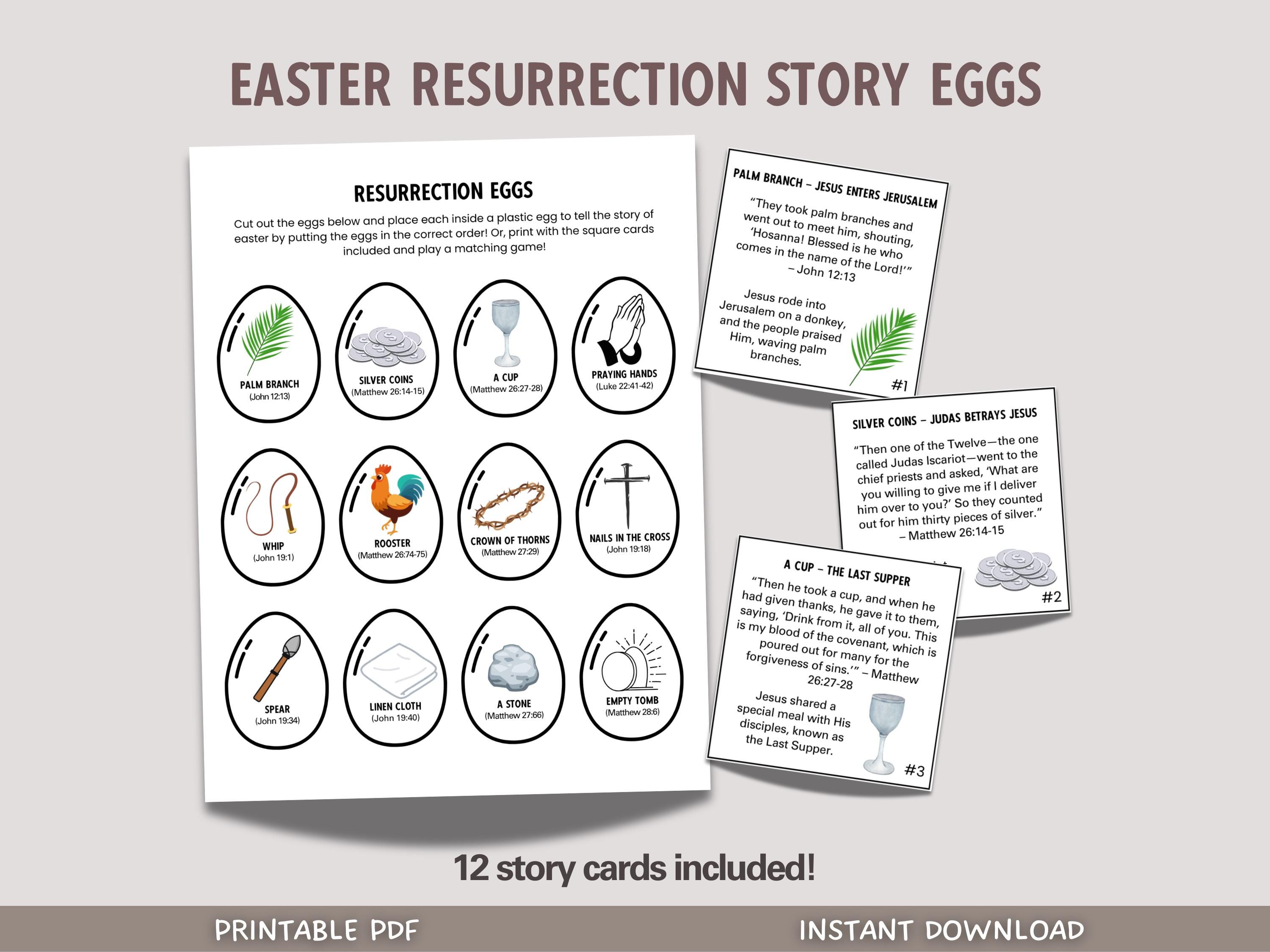 Easter Story Resurrection Eggs Printable for Kids, Holy Week Cards ...