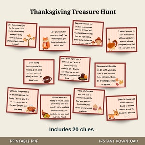 Thanksgiving Scavenger Hunt for Kids, Thanksgiving Treasure Hunt Clues ...