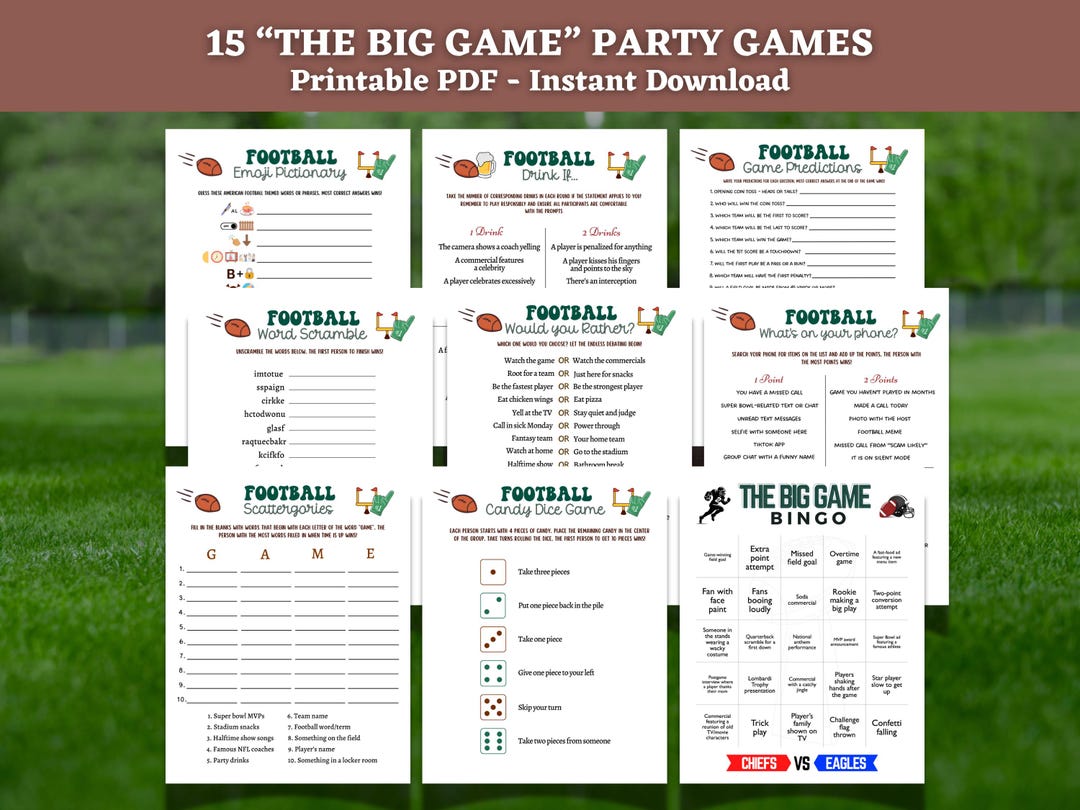 Football Party Games Bundle Printable, 2025 the Big Game Super Sunday ...