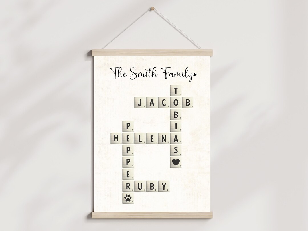 Personalized Family Name Sign Printable, Custom Crossword Scrabble ...