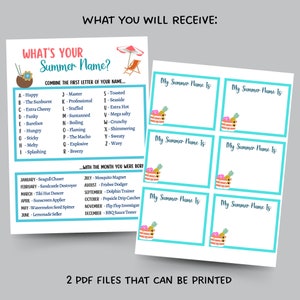 What’s Your Summer Name Game Printable, Pool Party Games, Summer Camp ...
