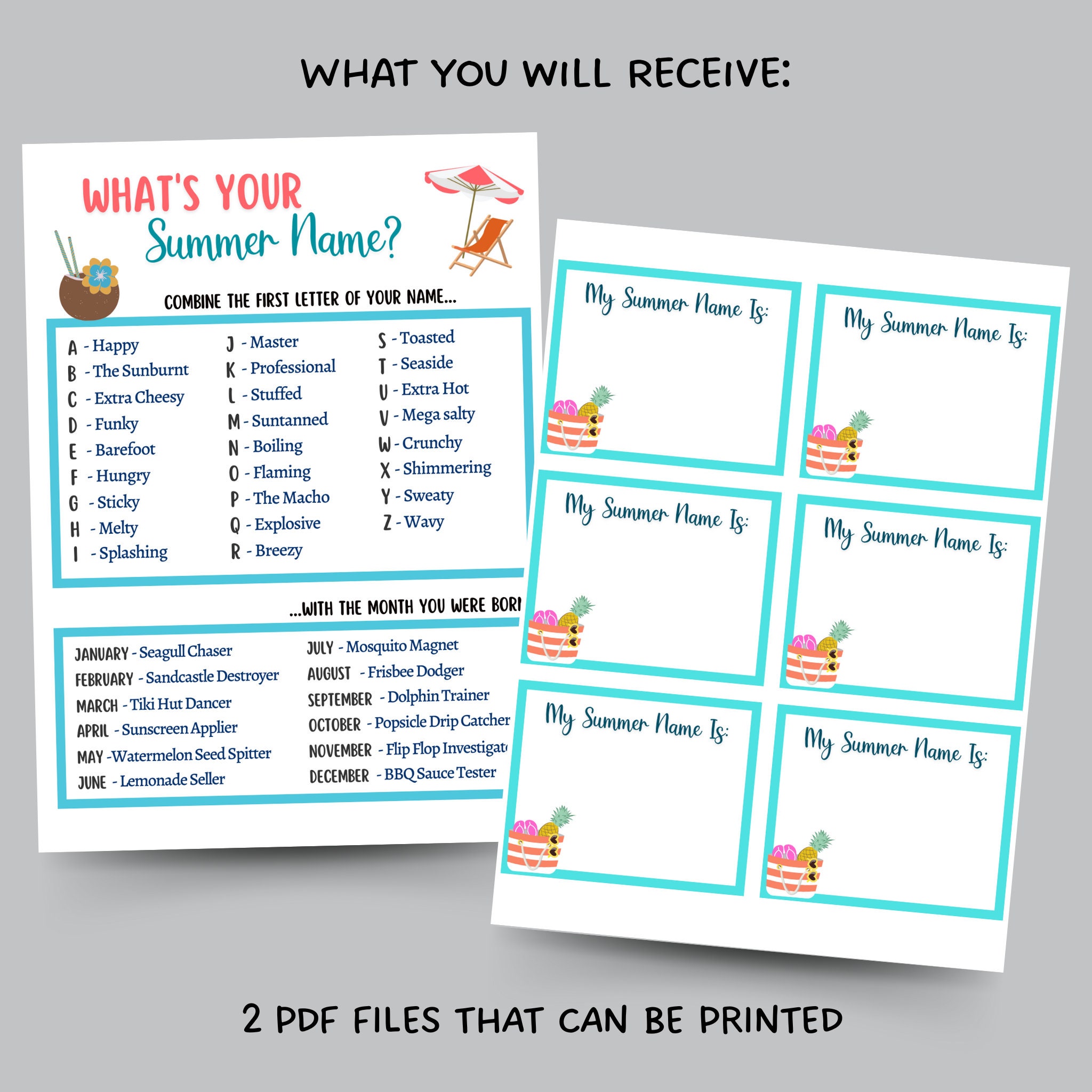 What’s Your Summer Name Game Printable, Pool Party Games, Summer Camp ...