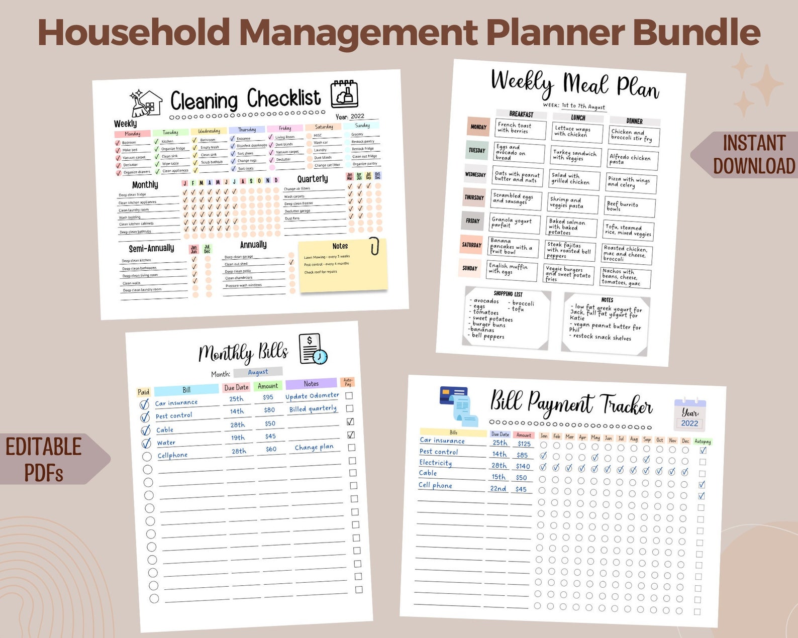 Household Planner Printable Home Management Bundle Editable - Etsy