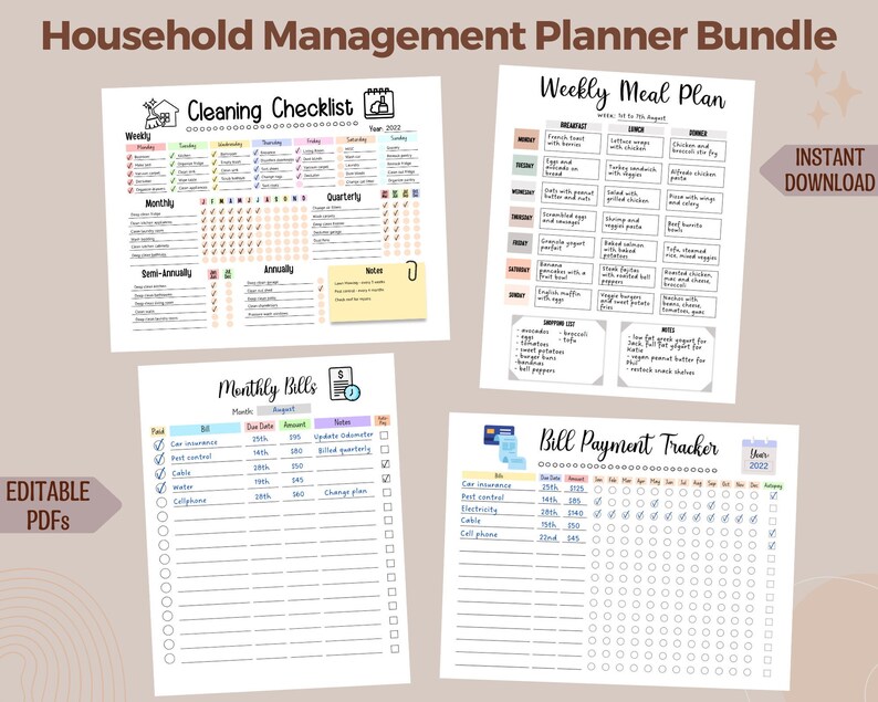 Household Planner Printable Home Management Bundle Editable - Etsy