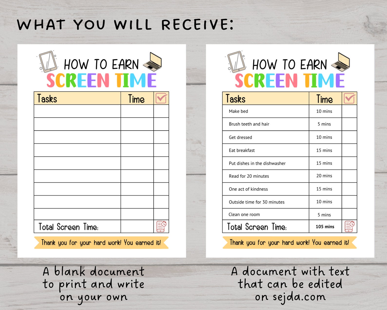 Screen Time Chart Checklist Editable Printable Screen Time - Etsy