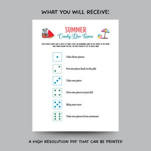 Summer Candy Dice Game Printable, Pool Party Games, Summer Camp ...