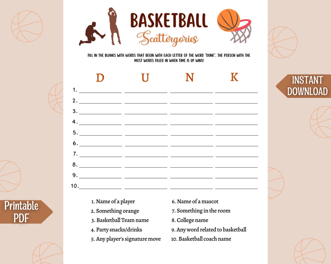 Basketball Scattergories Game Printable Basketball Tailgate - Etsy