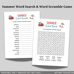Summer Word Search Game Printable, Pool Party Games, Summer Camp ...