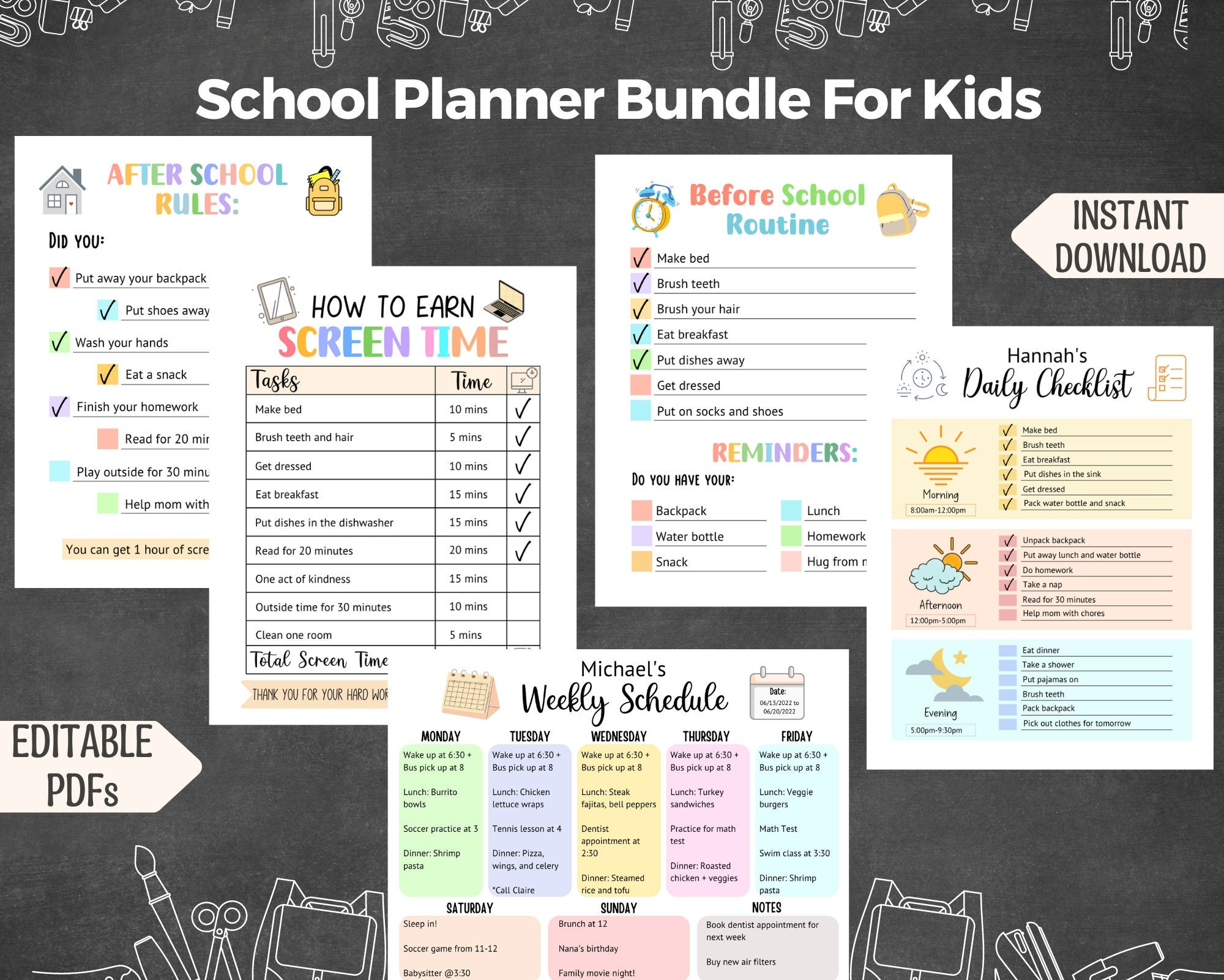 Editable School Planner Kids Printable Back to School Bundle - Etsy ...