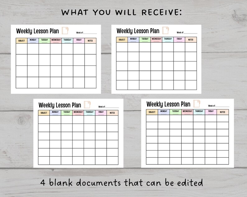 Weekly Lesson Plan Printable Editable Weekly School Schedule - Etsy
