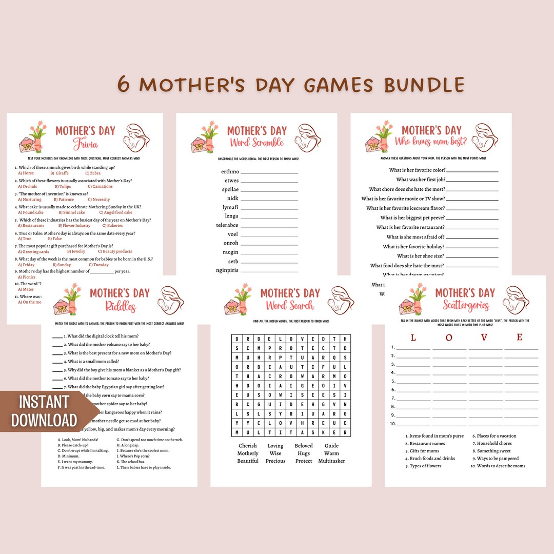 Mother's Day Games Bundle Printable Mothers Day Game for - Etsy
