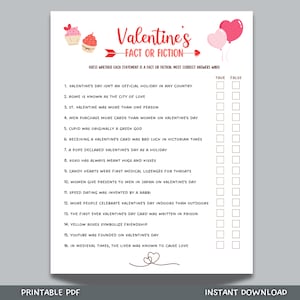 Valentine's Day Fact or Fiction Game Printable, Valentines Game True or ...