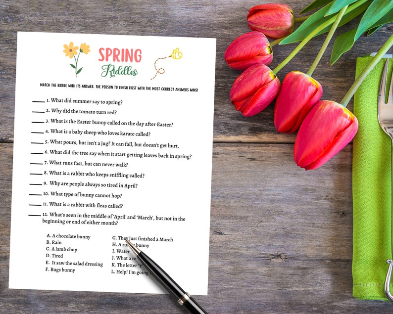 Spring Riddles Game Printable Spring Activity Adults and - Etsy