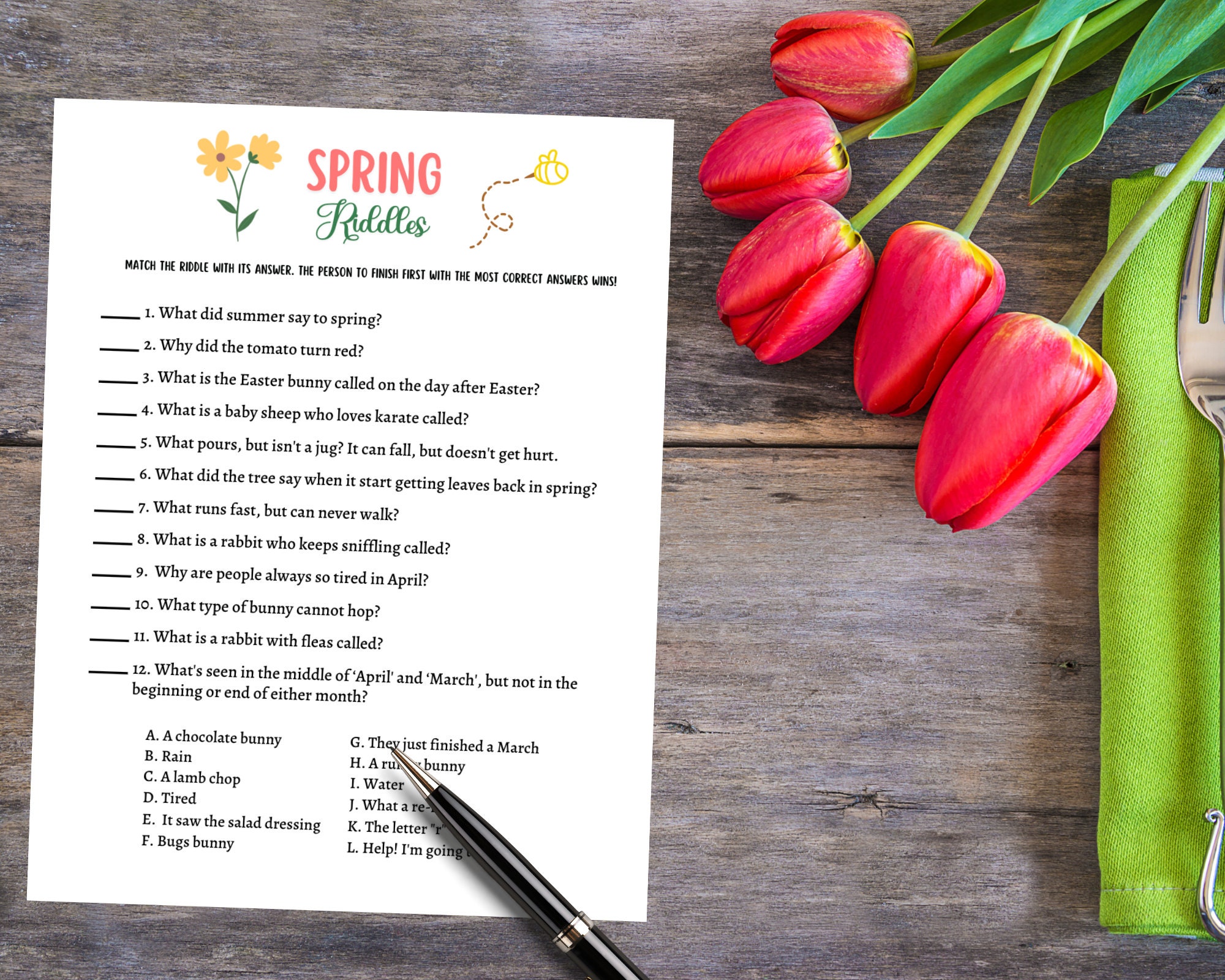Spring Riddles Game Printable Spring Activity Adults and - Etsy