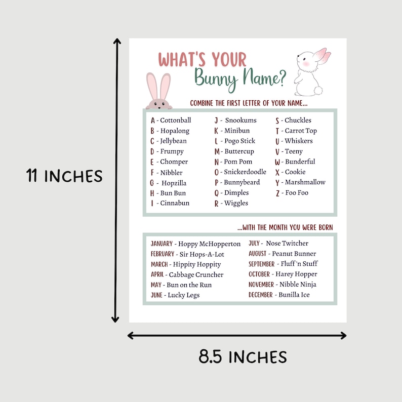 Whats Your Bunny Name Printable, Easter Bunny Name Game, Easter Party ...